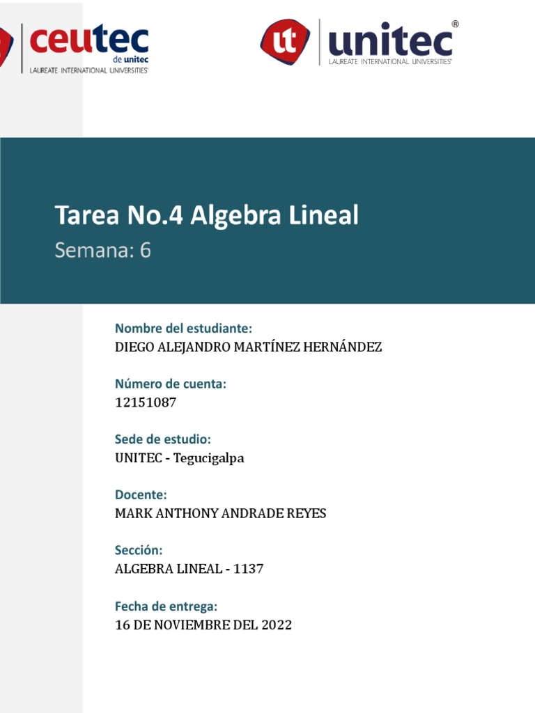 Ejercicios de Álgebra Lineal UNITEC | PDF