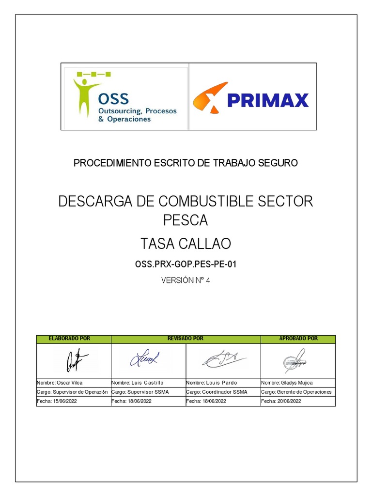 OSS - PRX-GOP - PES-PE-01 DESCARGA DE COMBUSTIBLE Versión 4 - TASA ...