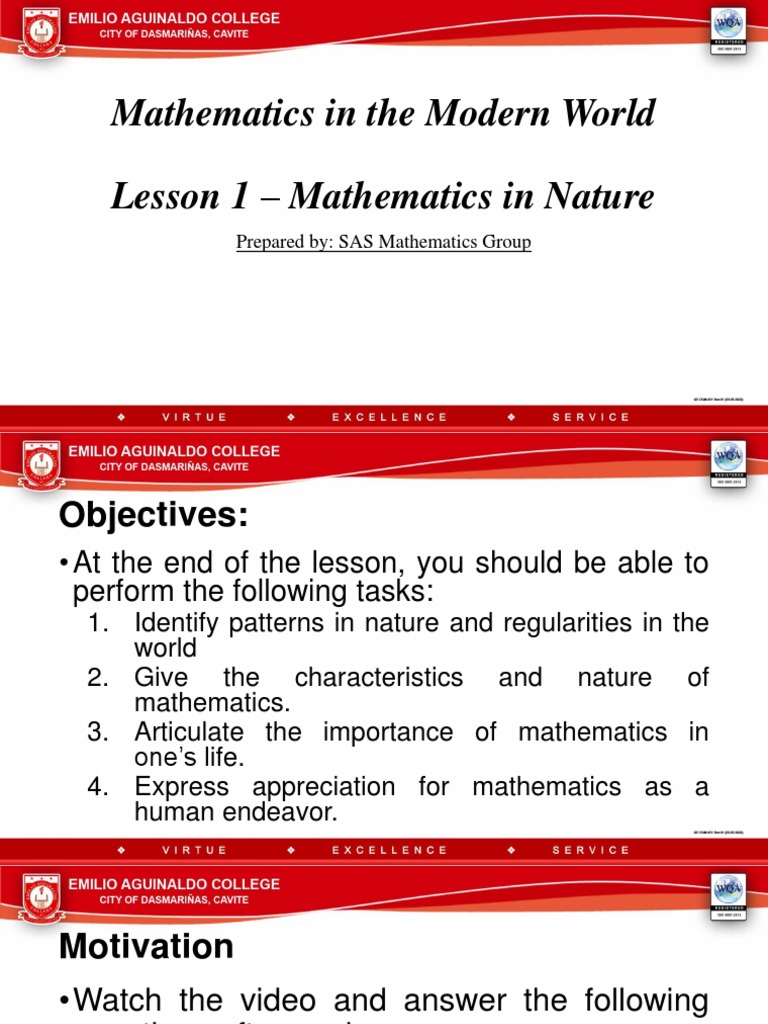 Prelim - Lesson 1 - Mathematics in Nature | PDF | Pattern | Mathematics