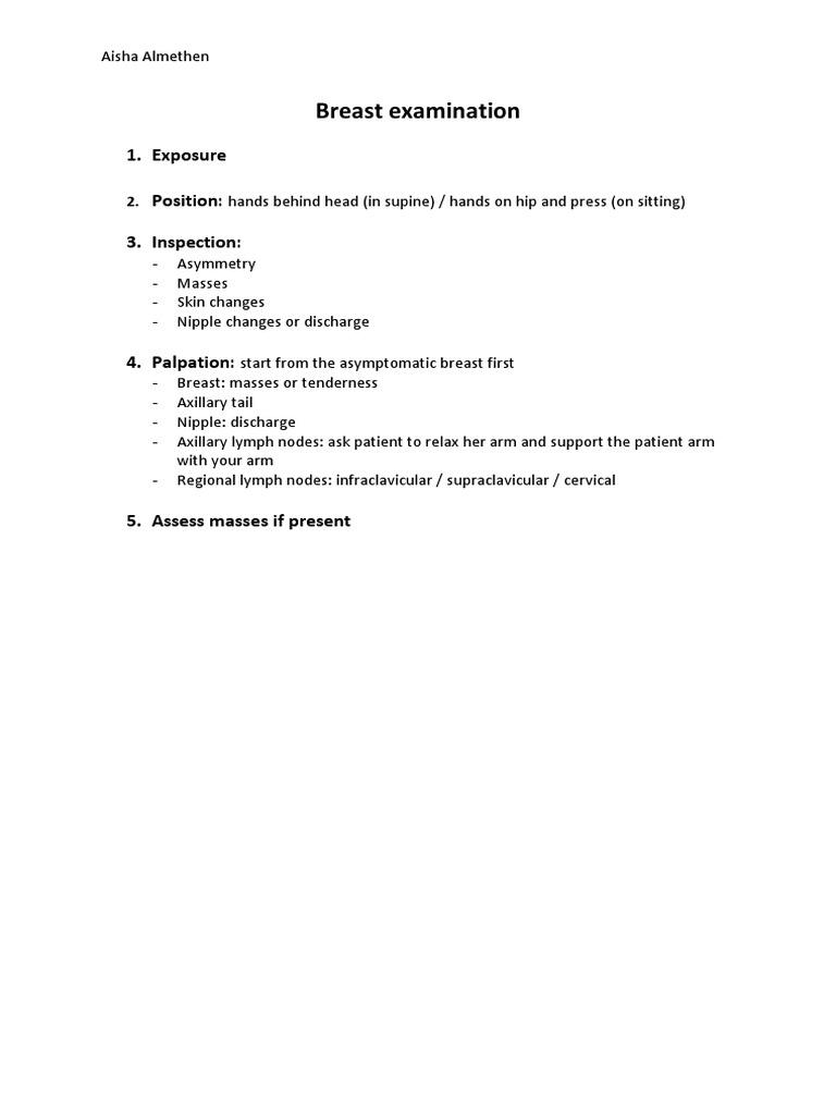 Breast Examination Procedure Guide | PDF | Science & Mathematics