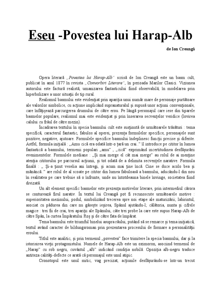 Povestea Lui Harap-Alb | PDF
