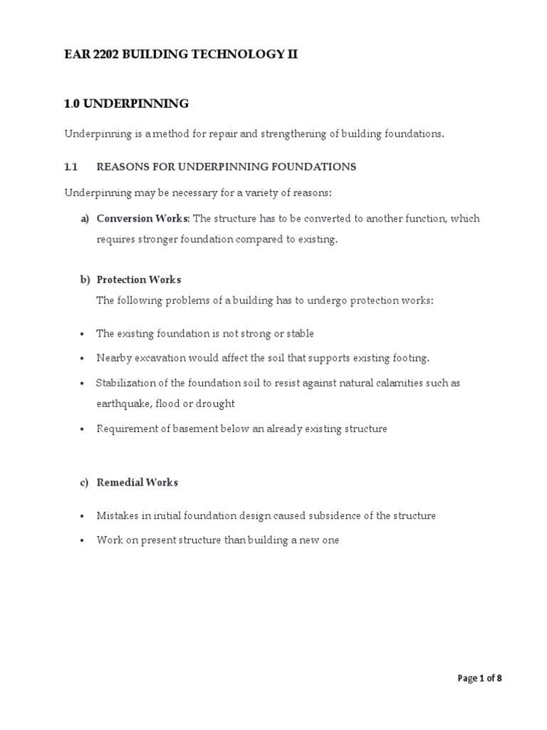 Underpinning and Dewatering | PDF | Deep Foundation | Foundation ...