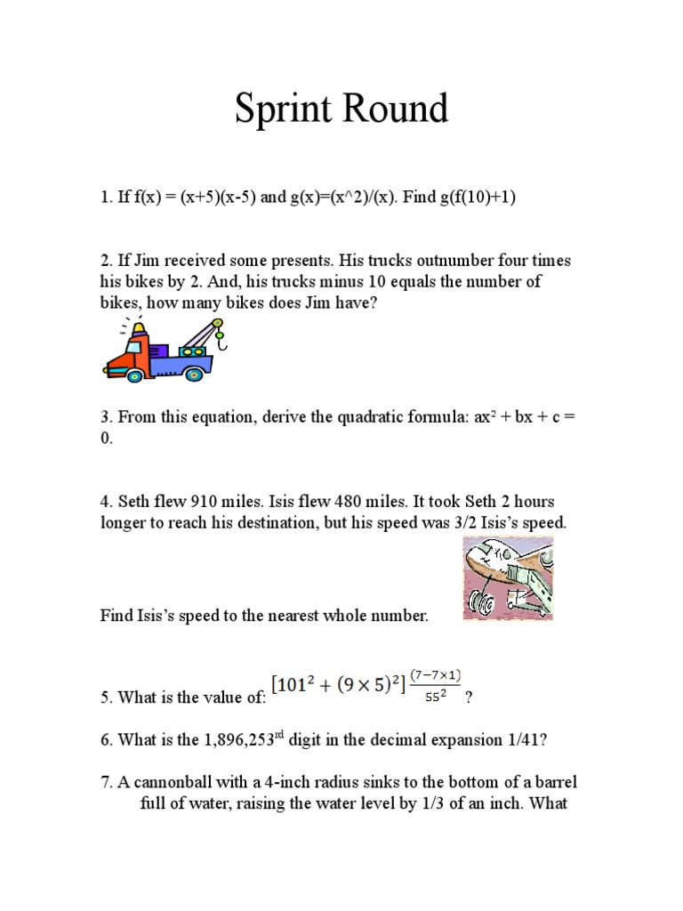 Sprint Round111 | PDF | Area | Quadratic Equation