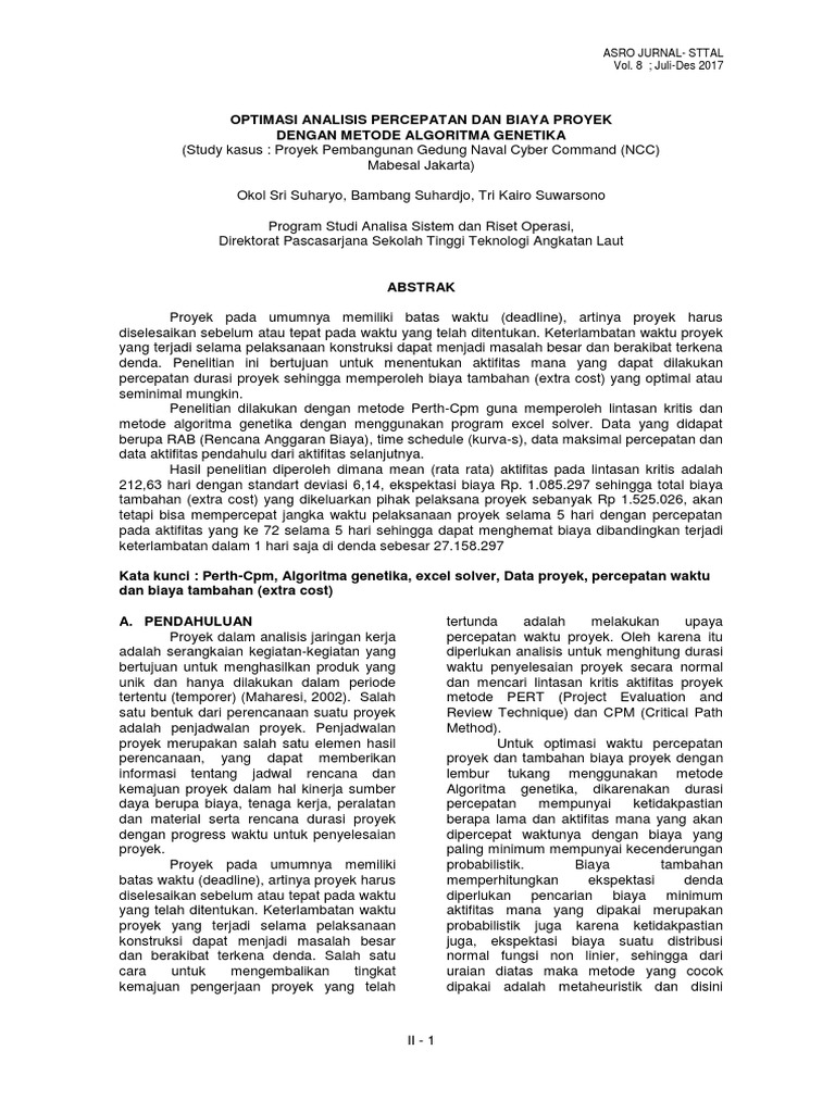 Optimasi Analisis Percepatan Dan Biaya Proyek Dengan Metode Algoritma ...