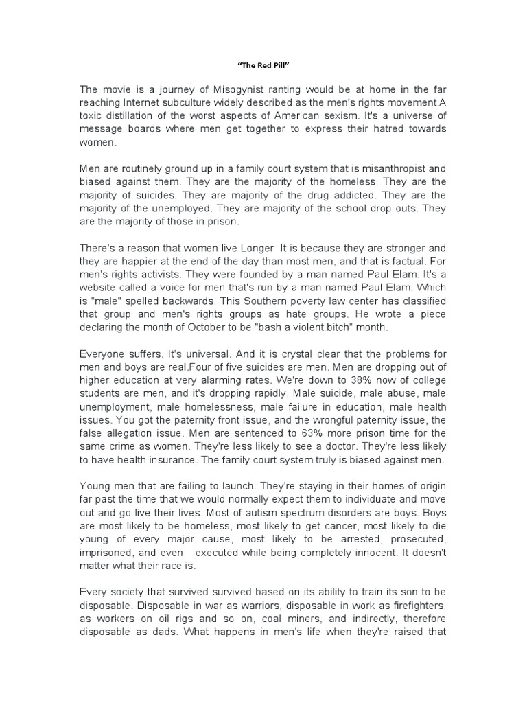 The Red Pill | PDF | Feminism | Gender Studies