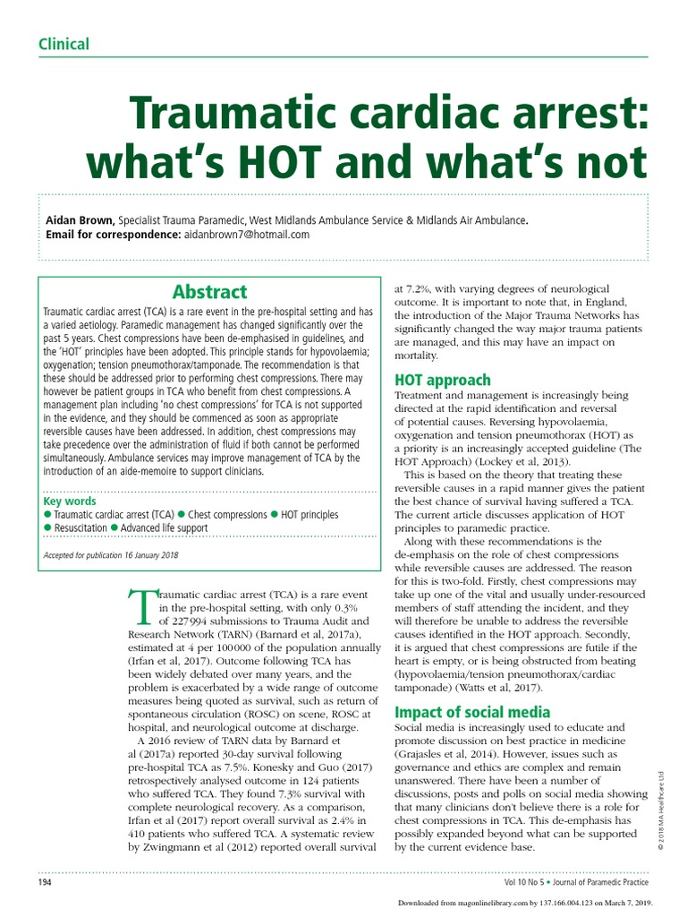 Traumatic+Cardiac+Arrest+Whats+Hot+and+Not | PDF | Cardiopulmonary ...