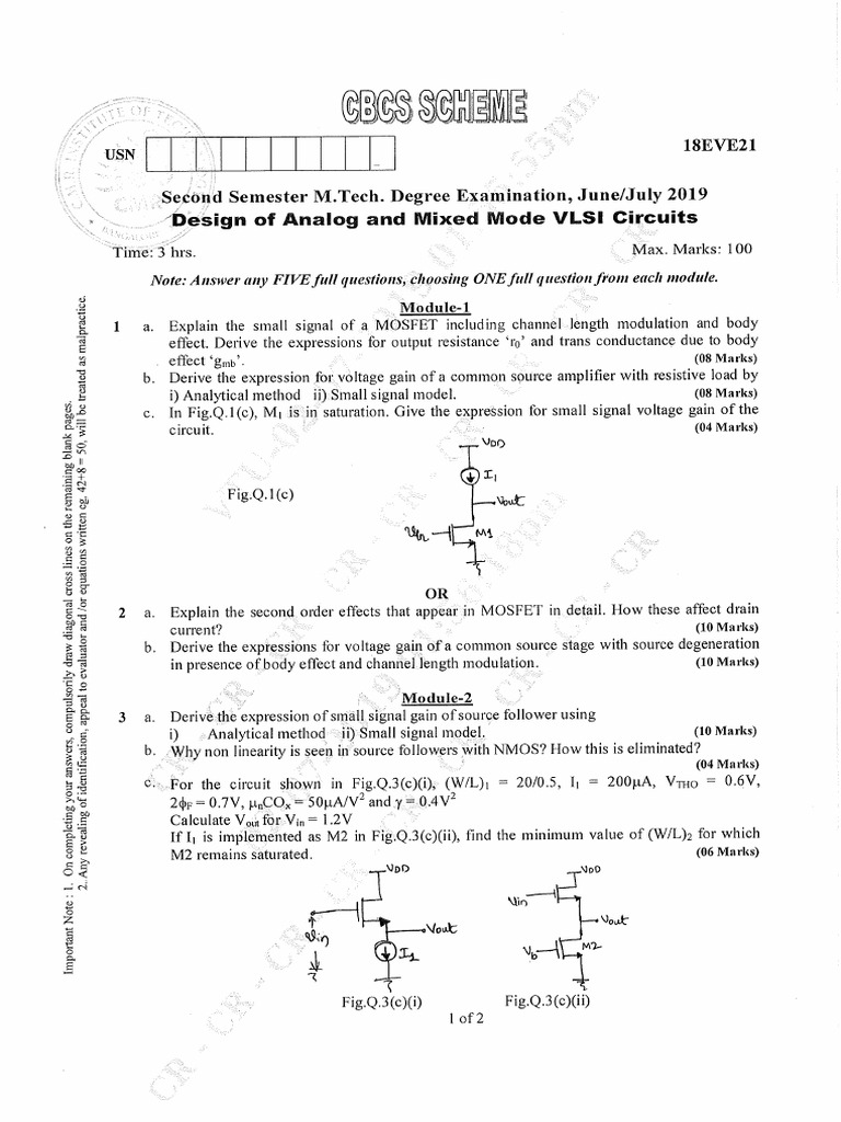 VTU Question Paper of 18EVE21 Design of Analog and Mixed Mode VLSI ...