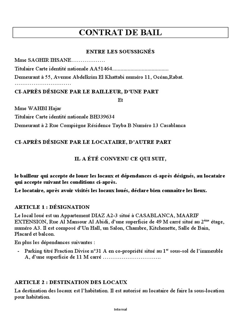 Modèle de contrat de bail simple | PDF | Propriété | Immobilier