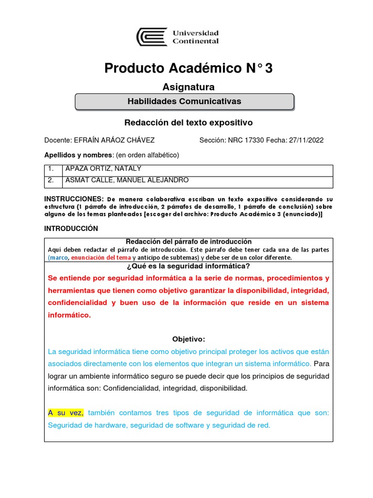 Producto Académico 3 - Habilidades Comunicativas | PDF | La seguridad informática | Seguridad