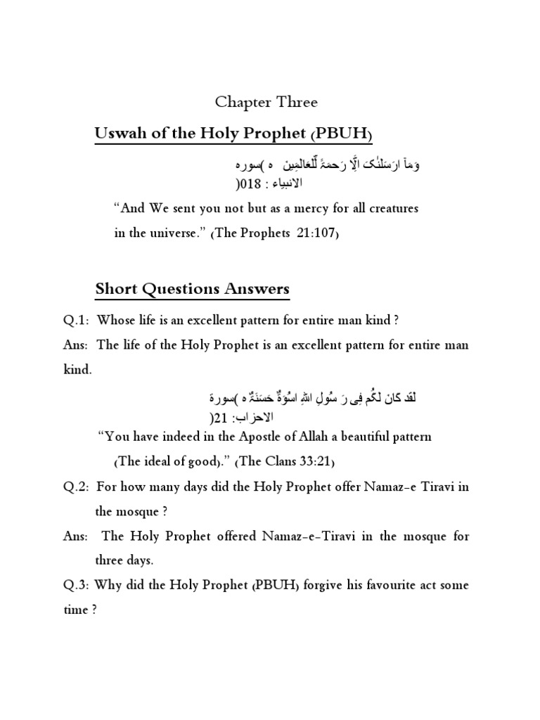 The Life of the Holy Prophet (PBUH) as an Excellent Example for All of ...