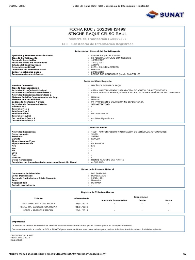 SUNAT - Menú SOL Raul Raqui | PDF