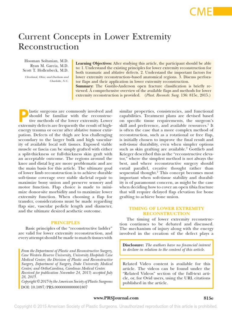 Current Concepts in Lower Extremity Reconstruction.36 | PDF | Knee ...