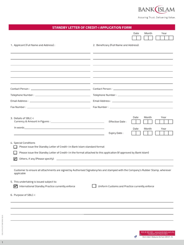 Form SBLC Application 2 | Download Free PDF | Legal Liability | Common Law