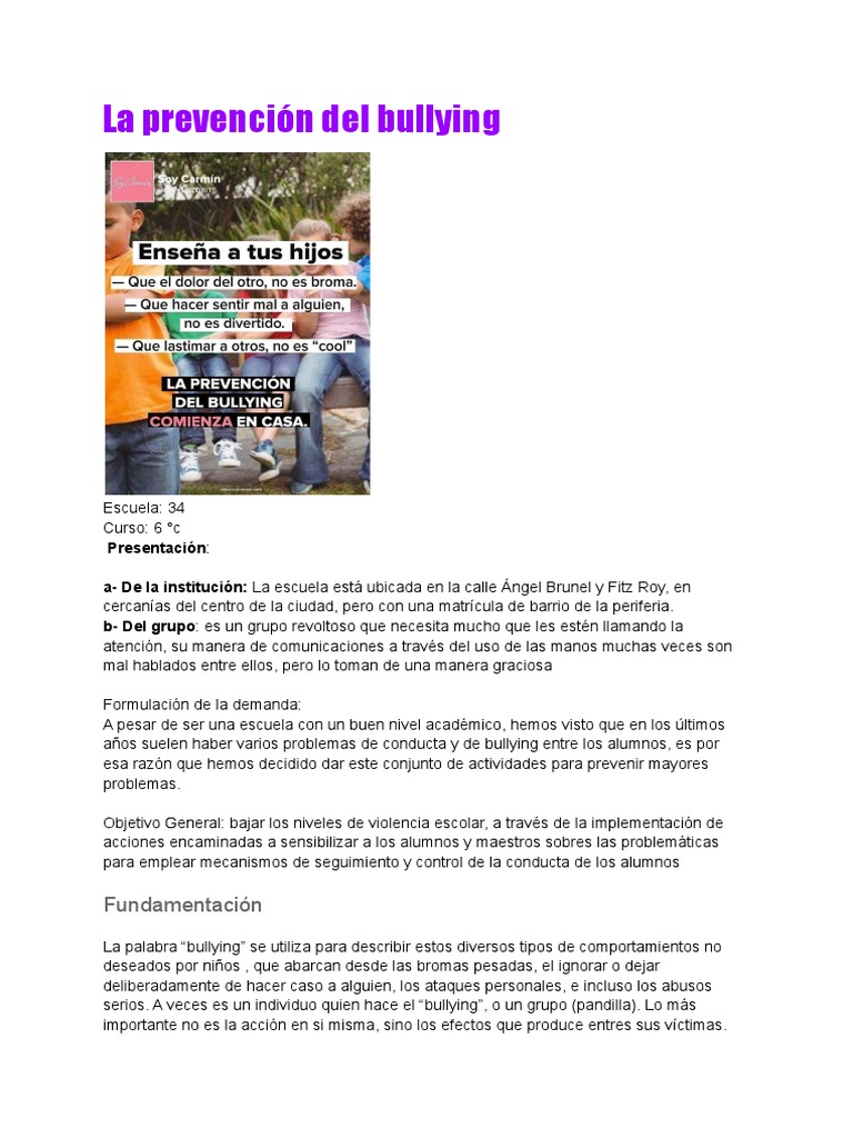 Prevención del Bullying en la Escuela | PDF | Relaciones personales ...