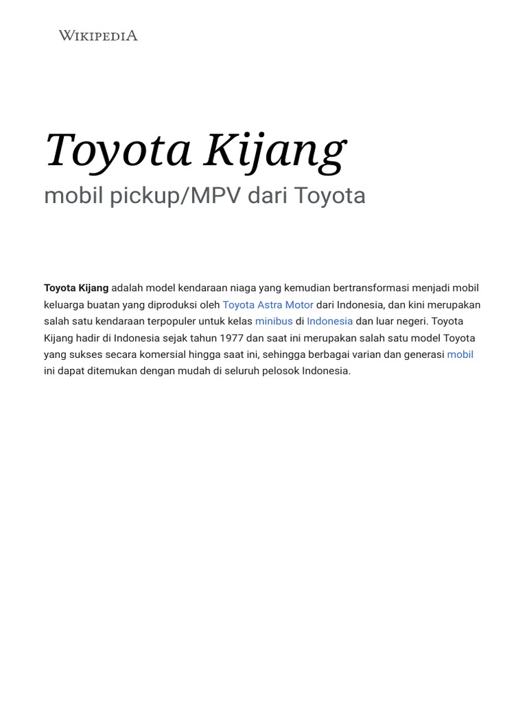 Toyota Kijang - Wikipedia Bahasa Indonesia, Ensiklopedia Bebas | PDF