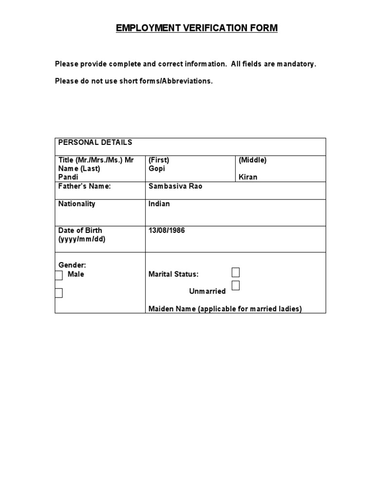 4-Employment Verification Form Updated | PDF | Criminal Record | Employment