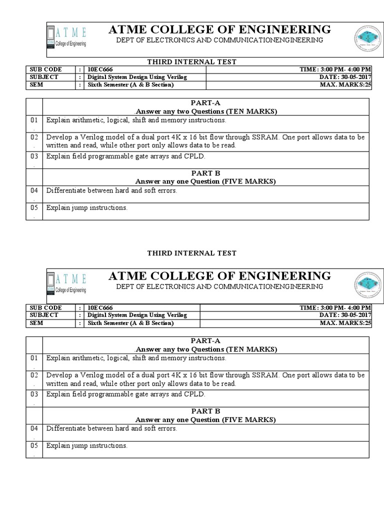 6th Sem - DSDV QP (A & B Section) - Paper 1 | PDF