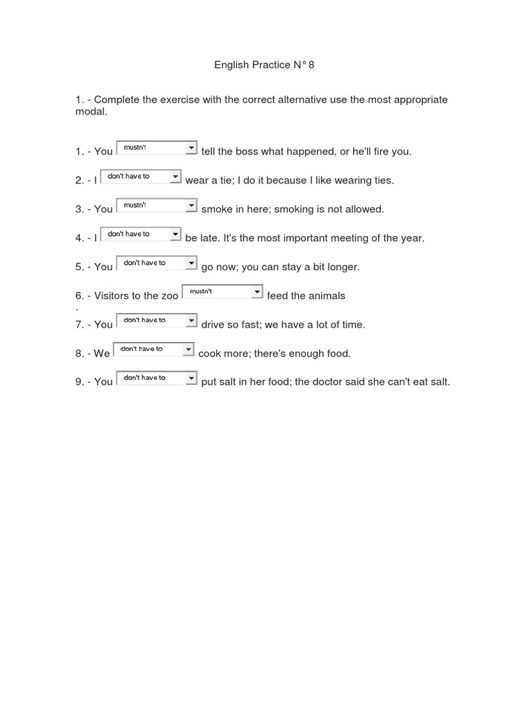 English Modal Verbs Exercise | PDF | Wellness