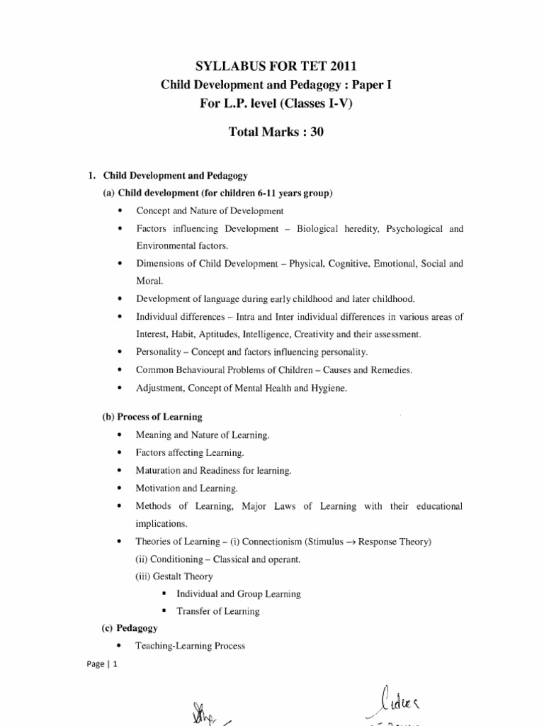 Child Development & Pedagogy Syllabus | PDF | Child Development ...