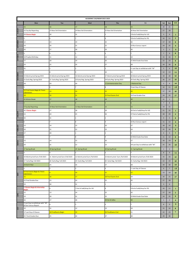 Academic Calendar 2022 2023 | PDF