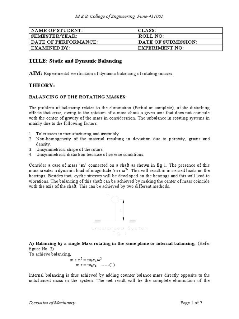 A1 Static - and - Dynamic - Balancing | PDF | Force | Rotation Around A Fixed Axis