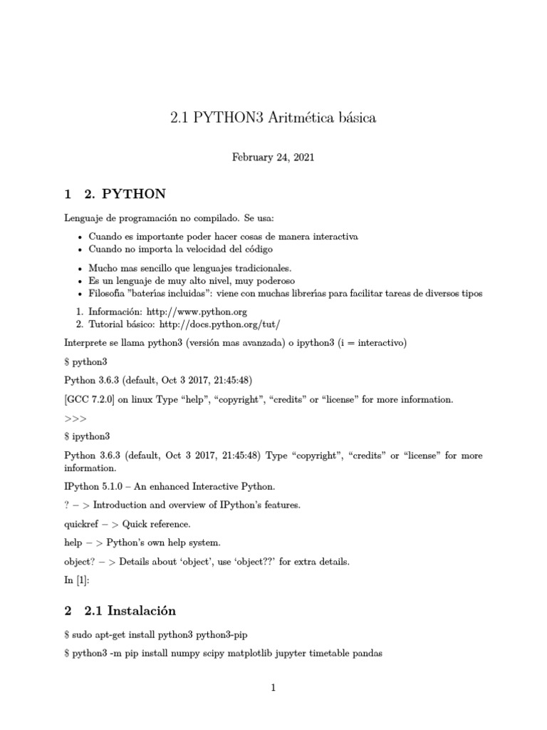 2.1 PYTHON3 Aritmética Básica | PDF | Python (lenguaje de programación ...