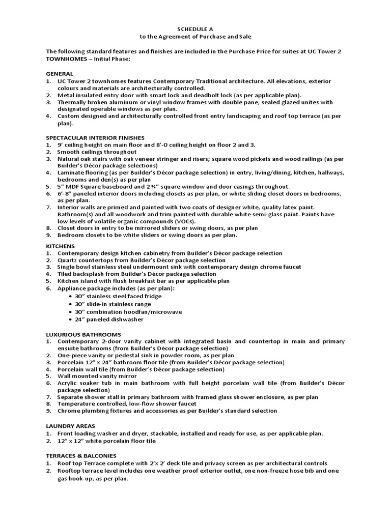 Townhouse Features List | PDF | Door | Window