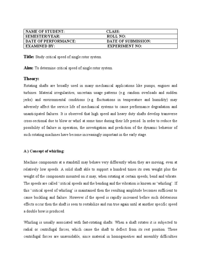 B1 Critical Speed of Shaft | PDF | Speed | Electric Motor