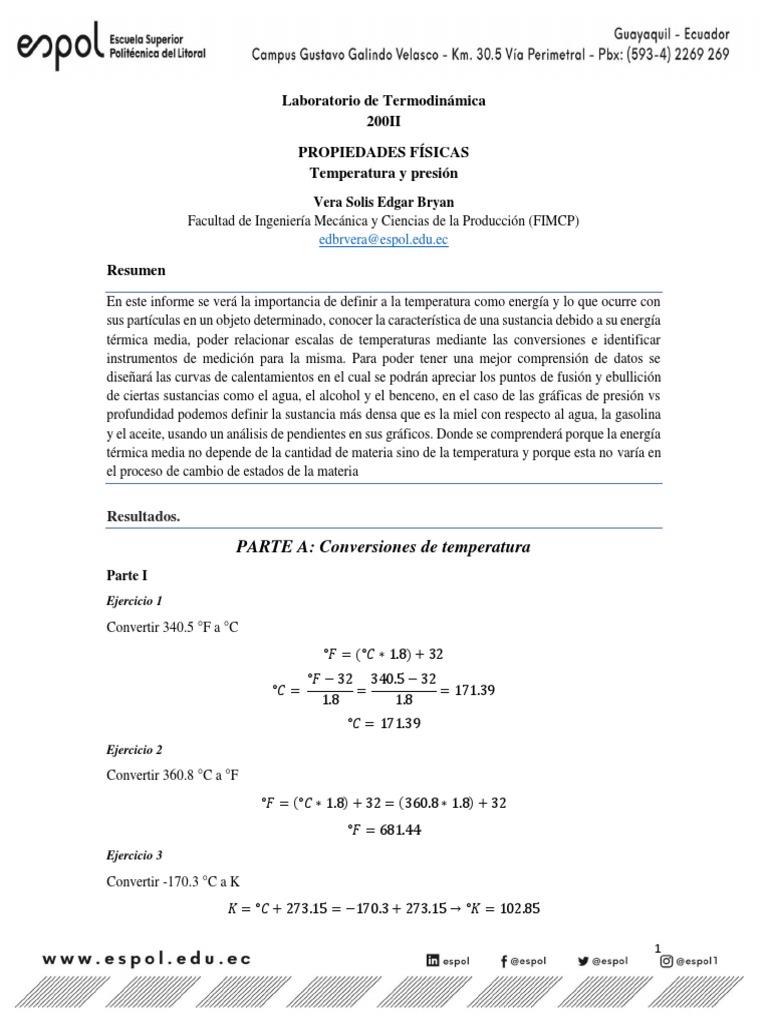 Práctica 1 Termodinámica Vera Solis Edgar Bryan | PDF | Temperatura ...