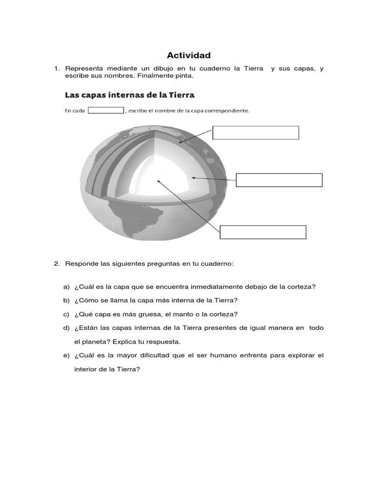 Actividades sobre las capas de la Tierra | PDF