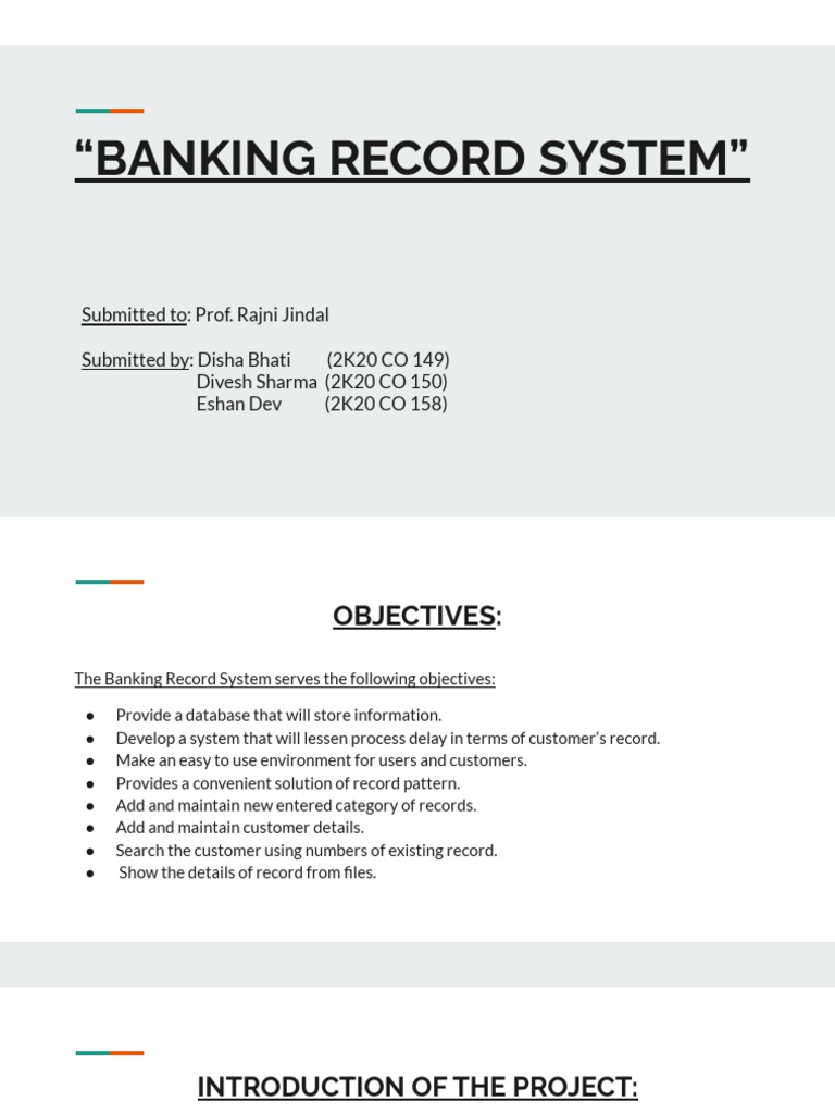 Banking Record Management System Project | PDF | Databases | Programming