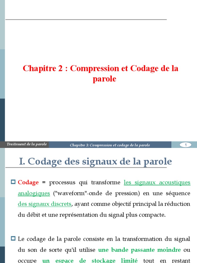 Compression et codage de la parole | PDF | Compression de données | Échantillonnage (signal)