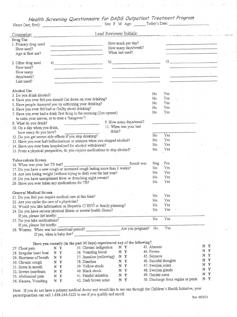 Health-Screen-Questionnaire-HSQ | PDF