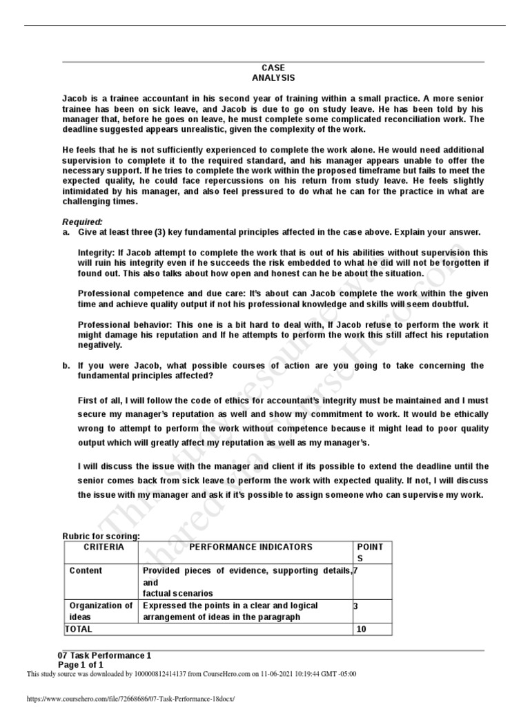 07 Task Performance 1 8 | PDF | Integrity | Behavioural Sciences