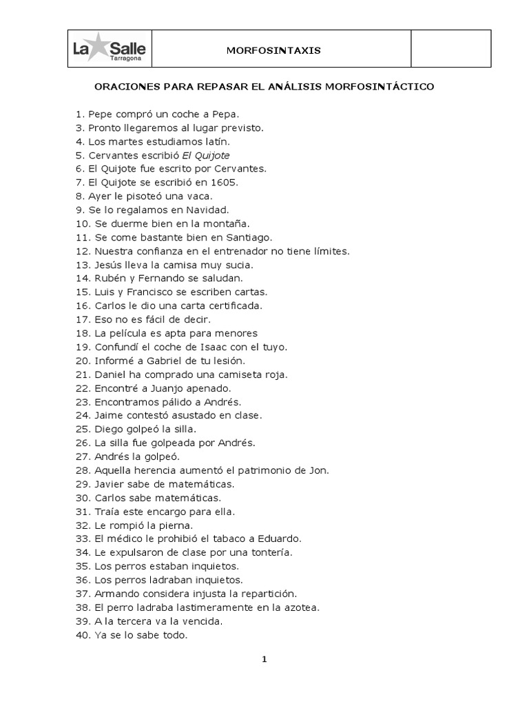 Oraciones para Repasar El Análisis Morfosintáctico | PDF