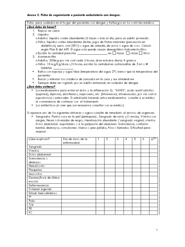 Dengue-Anexo 2 Ficha Seguimiento Paciente Ambulatorio Con Dengue | PDF ...