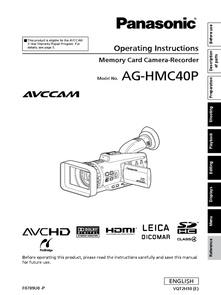 Manual de Instruções Da Filmadora Panasonic HMC40 | PDF | Electrical ...