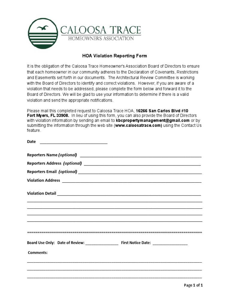 Hoa Violation Reporting Form - 2022 | PDF