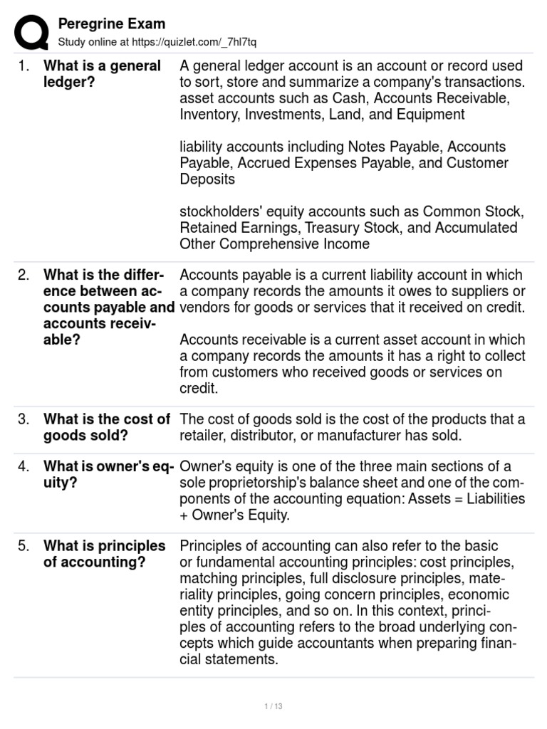 Peregrine Exam Study Questions | PDF | Equity (Finance) | Debits And ...