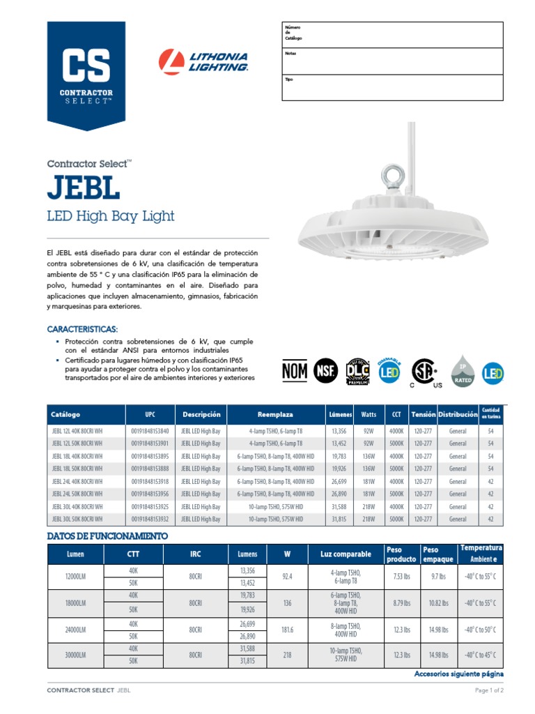 Contractor Select Jebl - Esp | PDF | Diodo emisor de luz | Aluminio