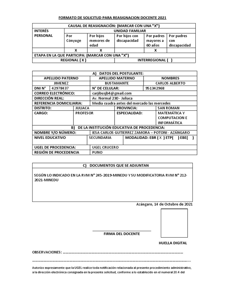 Carta Poder Simple Para Reasignacion Docente