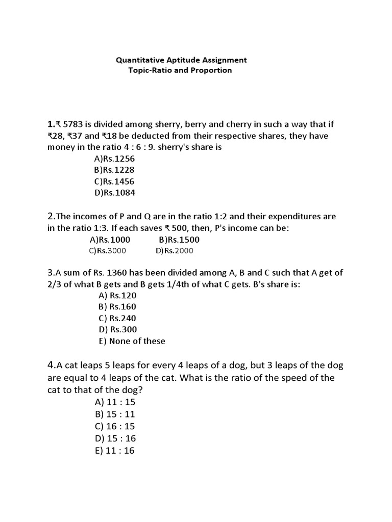 Quantitative Aptitude Assignment (1) | PDF | Economies