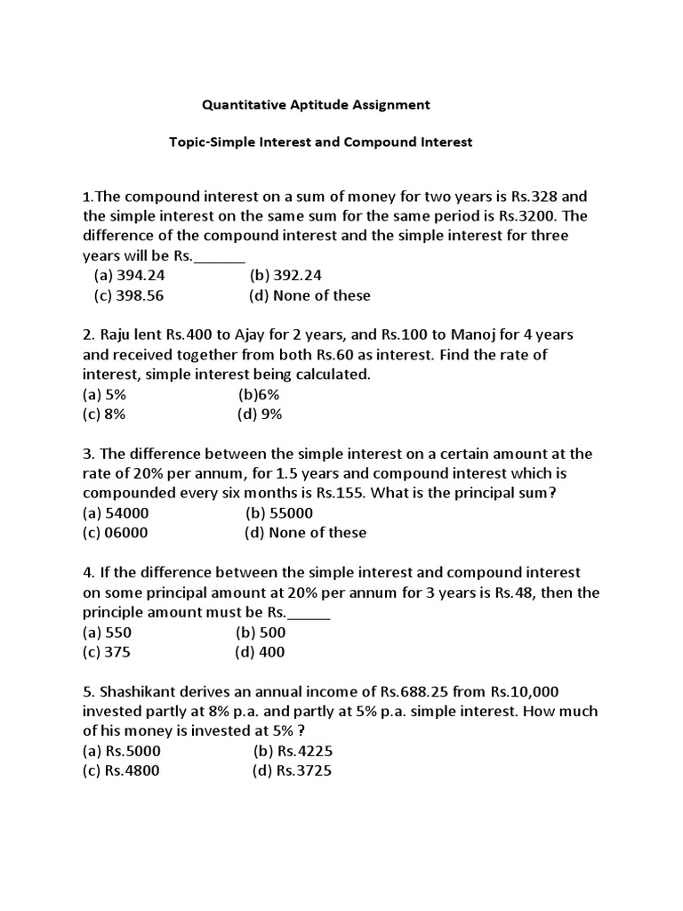 Quantitative Aptitude Assignment | PDF | Interest | Compound Interest