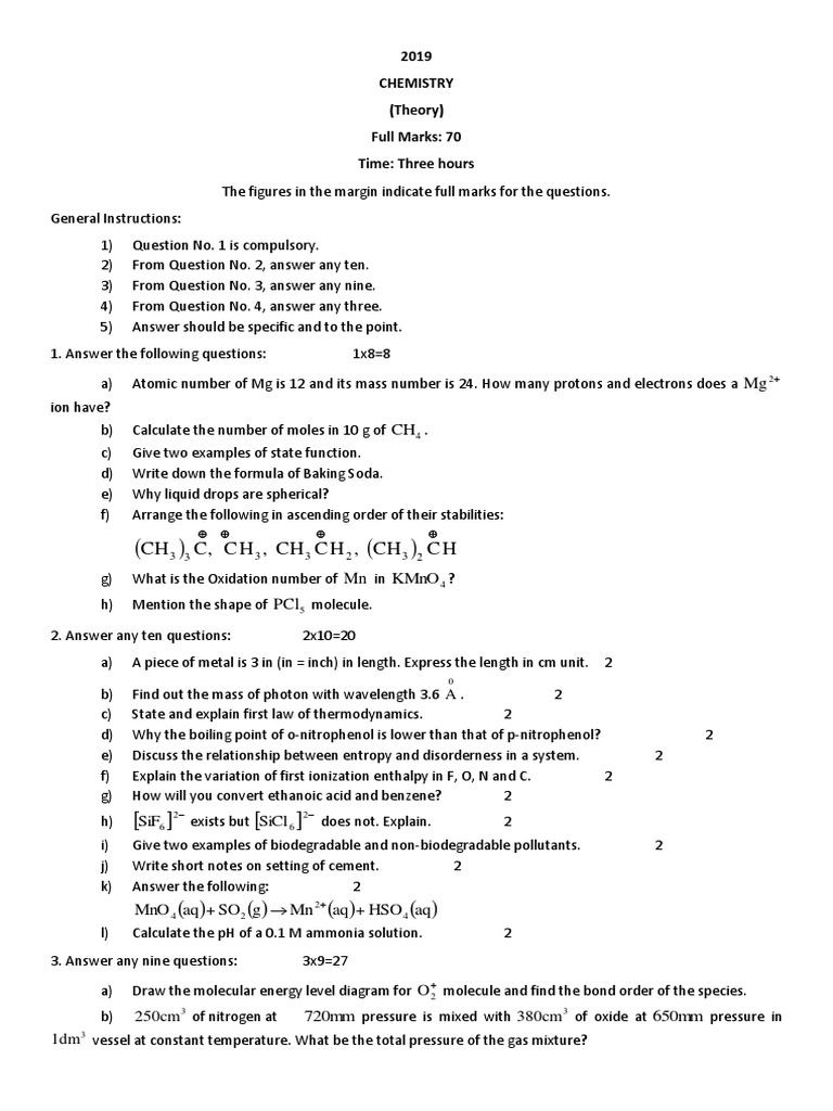 Hs. 1st Year Chemistry 2019 | PDF | Chemistry | Physical Sciences