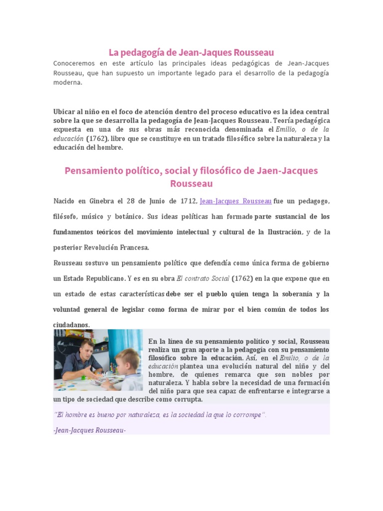 La Pedagogía de Rousseau | PDF | Jean-Jacques Rousseau | Emile, o sobre educación
