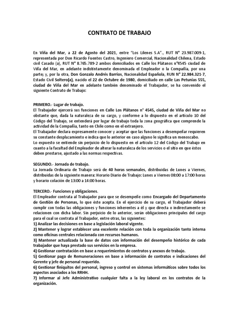 Contrato de Trabajo | PDF | Salario | Gestión de recursos humanos