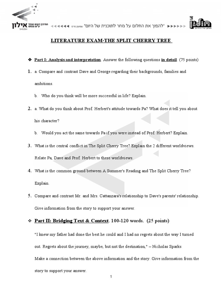 THE SPLIT CHERRY TREE-מבחן מעודכן | PDF