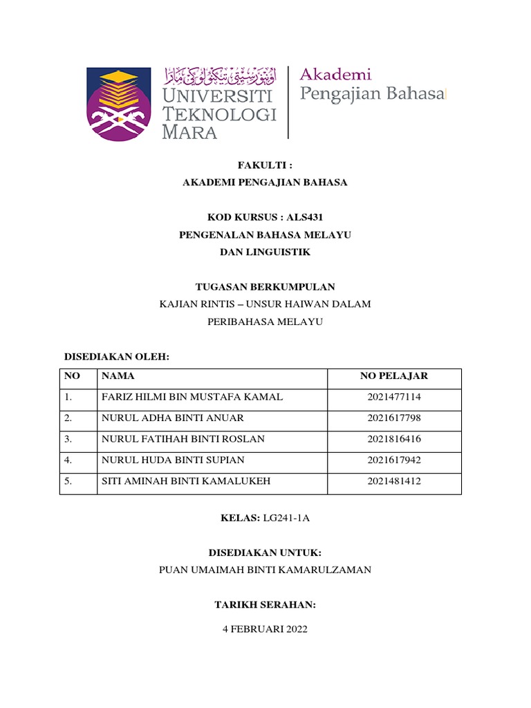 Als431 Kajian Rintis (Unsur Haiwan Dalam Peribahasa) | PDF