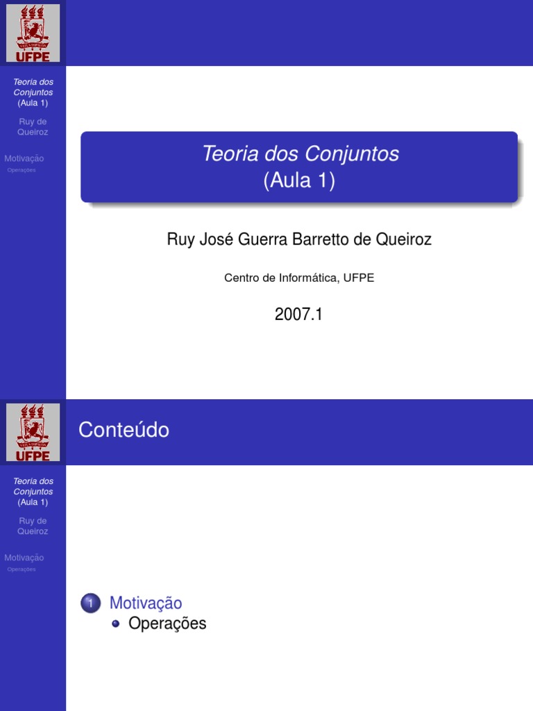 Teoria Dos Conjuntos Aula1 | PDF | Conjunto (Matemática) | Infinidade