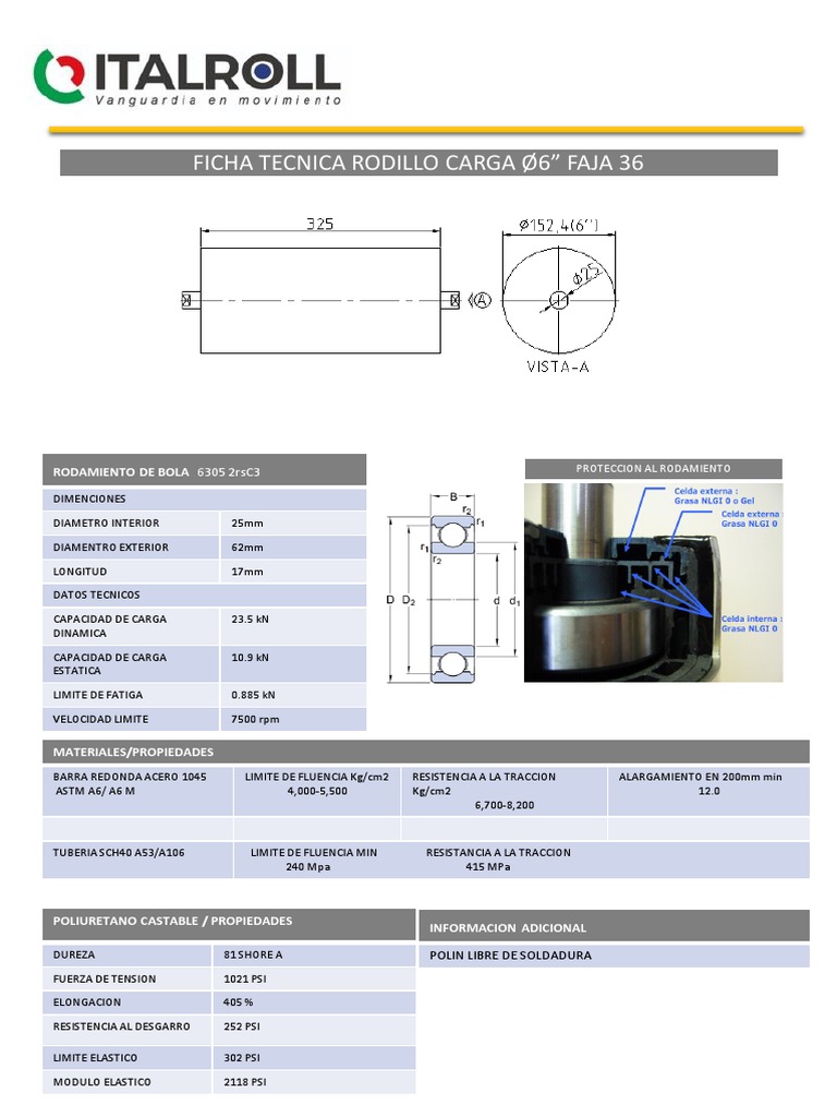 Ficha Tecnica Rodillo CARGA 6 F36-2504139 | PDF
